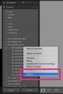 How to Export Lightroom Presets - Hue & Hatchet
